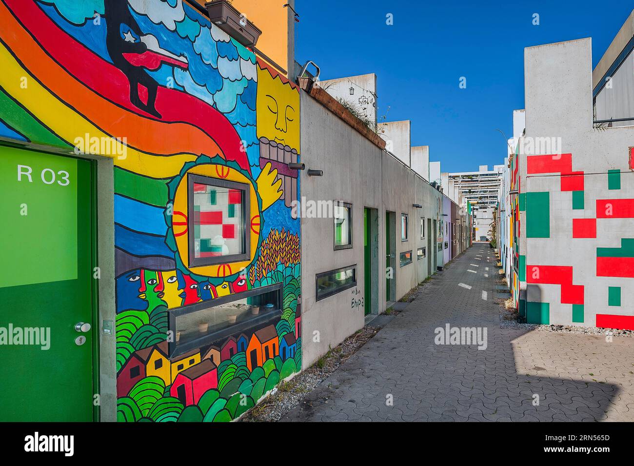 Colourful facades, Olympic Village with painting on the former ...