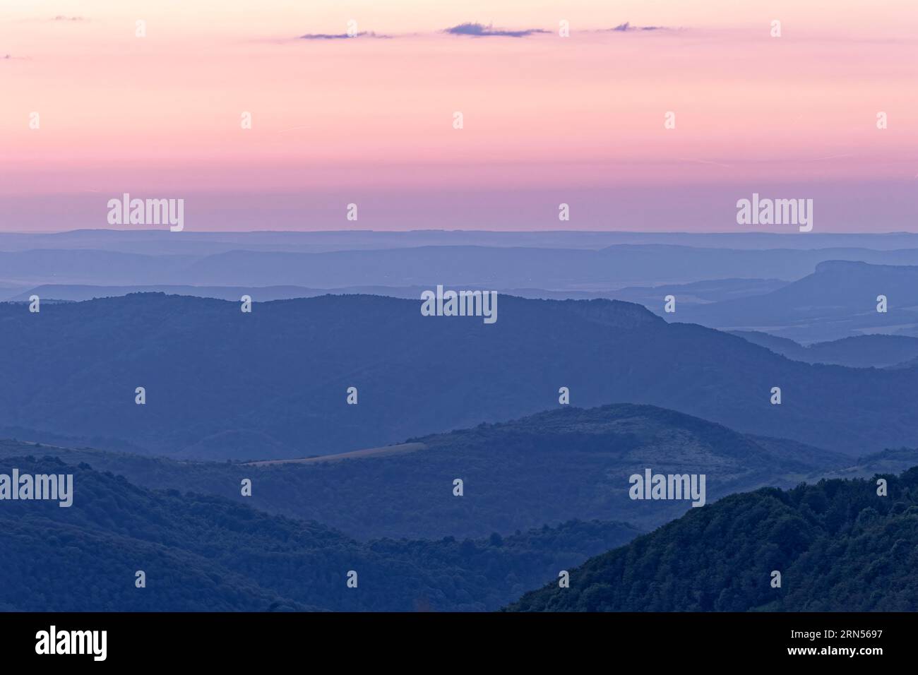 Evening mood over the mountain landscape of the Balkan Mountains and ...