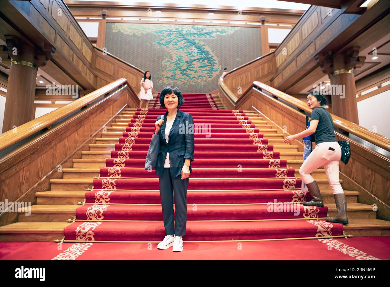 Red Staircase and South Korean Map in the Blue House or Cheongwadae ...