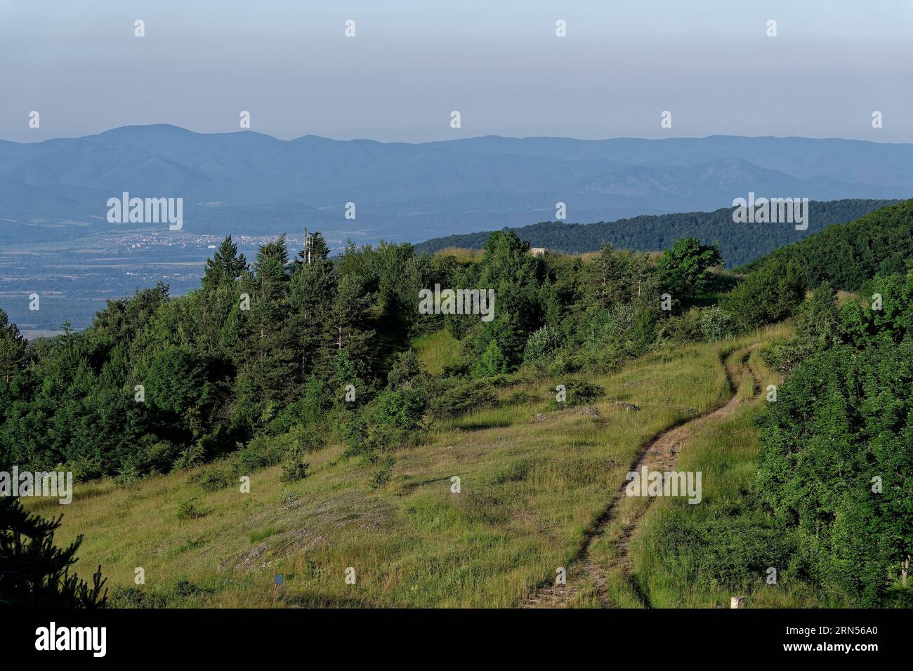 Mountain landscape of the Balkan Mountains and the forested slopes of ...