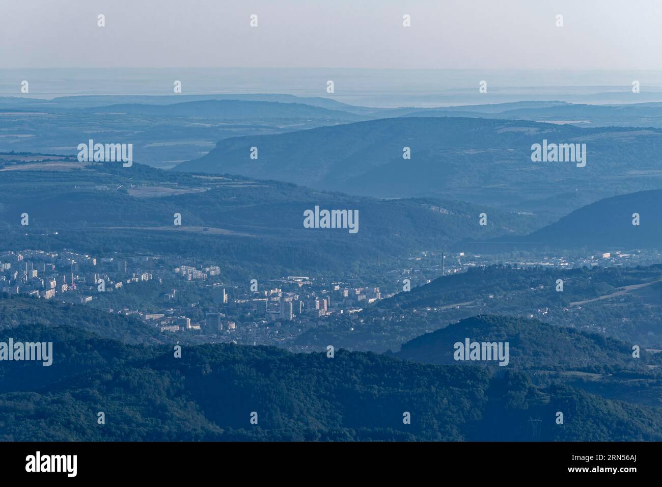 Mountain landscape of the Balkan Mountains around the town of Gabrovo ...