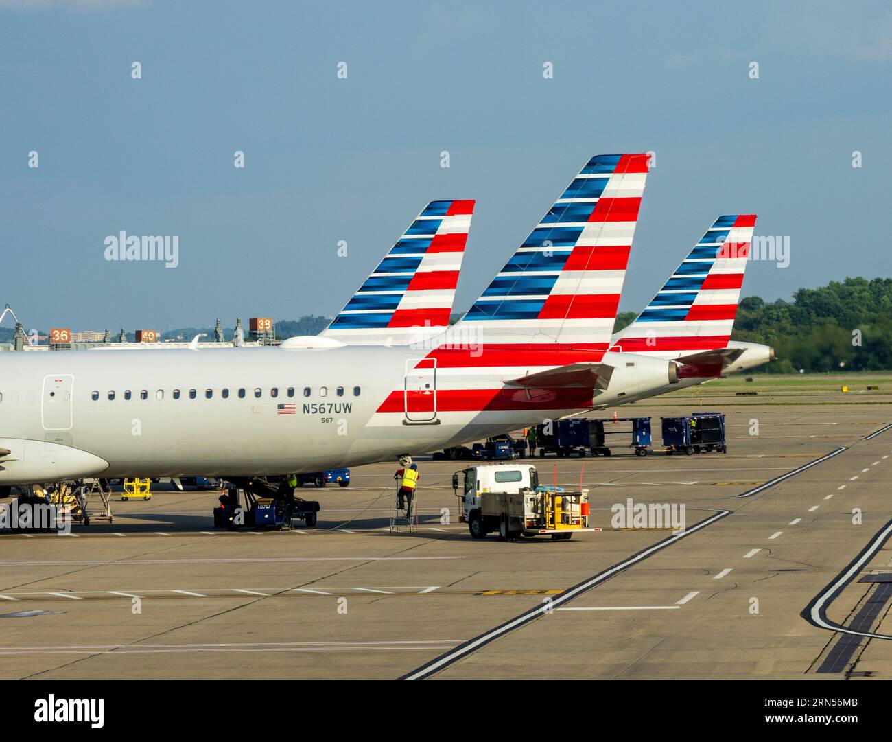 Pittsburgh, PA - 4 August 2023: Three tails of American Airlines Airbus ...
