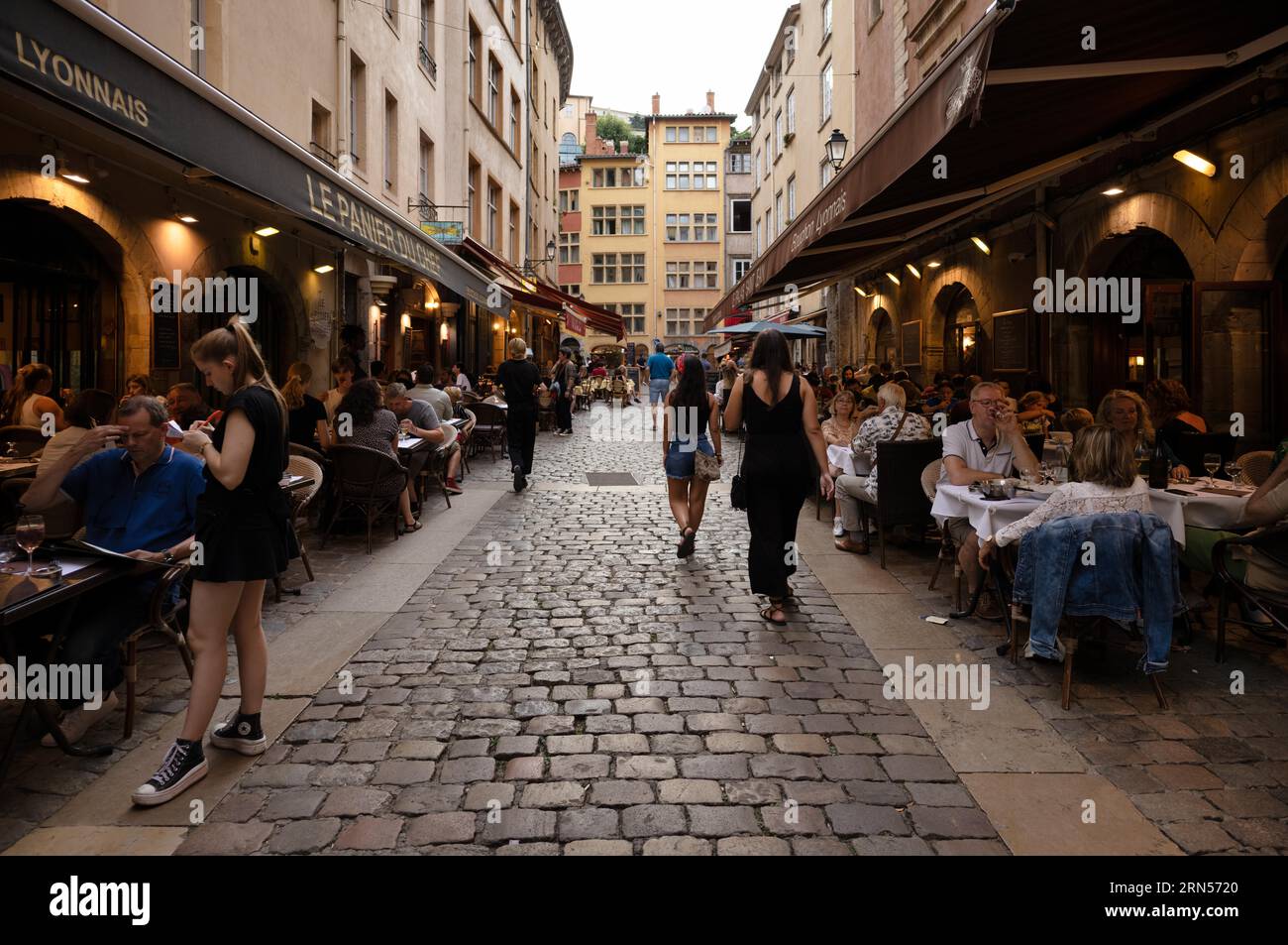 People in street cafes and restaurants, Old Town, Lyon, Departement ...
