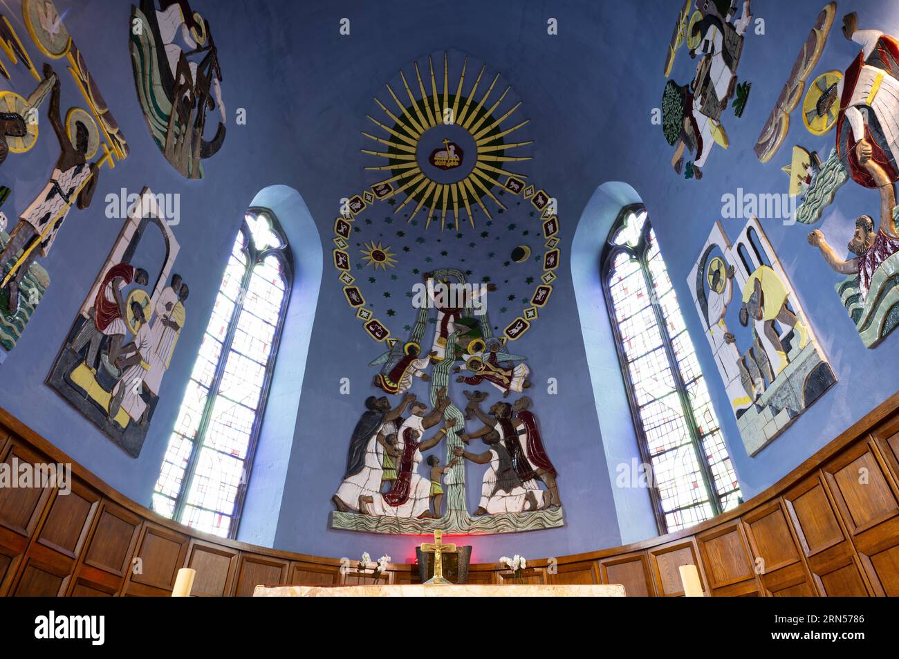 Interior view of wall painting and mosaics, altar and choir room of the ...