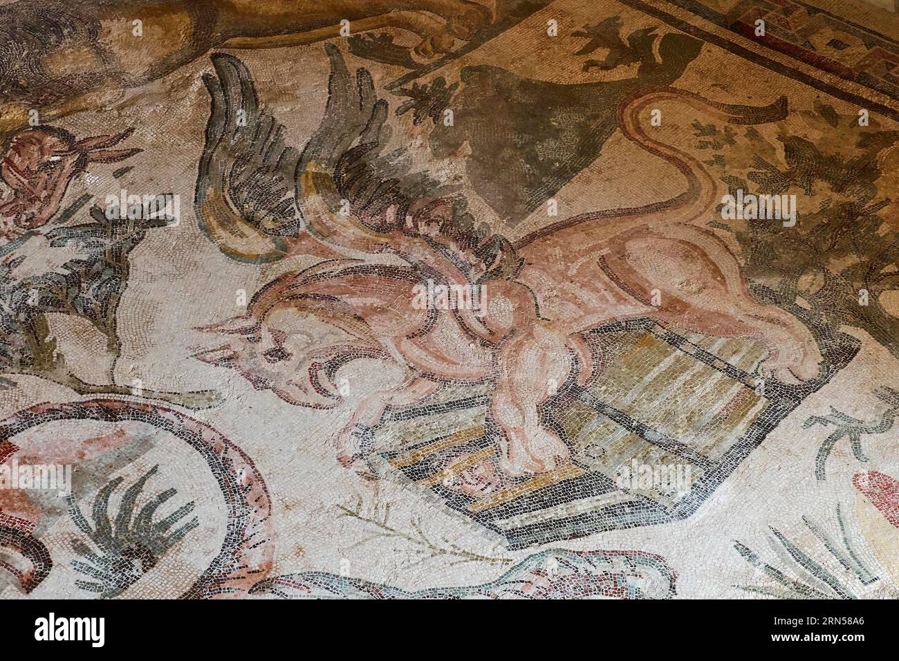 Winged mythical creature, Roman mosaics, Villa Romana del Casale ...