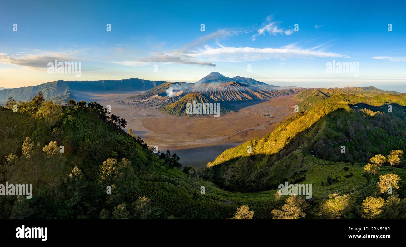 Panorama of Bromo volcano at sunrise,Tengger Semeru national park, East ...