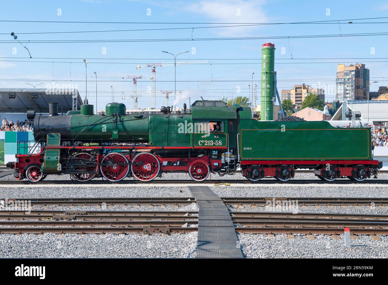 SAINT PETERSBURG, RUSSIA - AUGUST 27, 2023: Steam locomotive Su213-58 ...