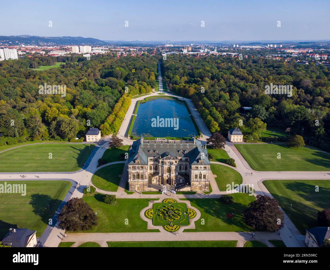 Large garden with palace and palace pond, aerial view Stock Photo - Alamy