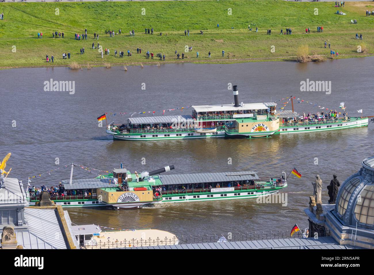 Fleet parade in Dresden Nine historic passenger steamers (PD) and and ...