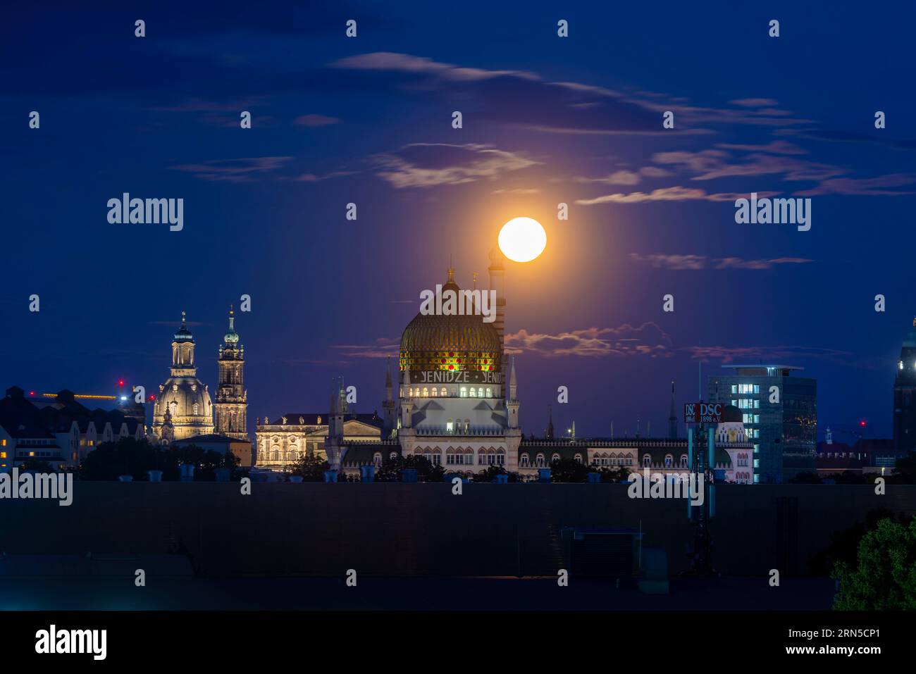 Full moon over Dresden with Staendehaus, Speicher, Church of Our Lady ...