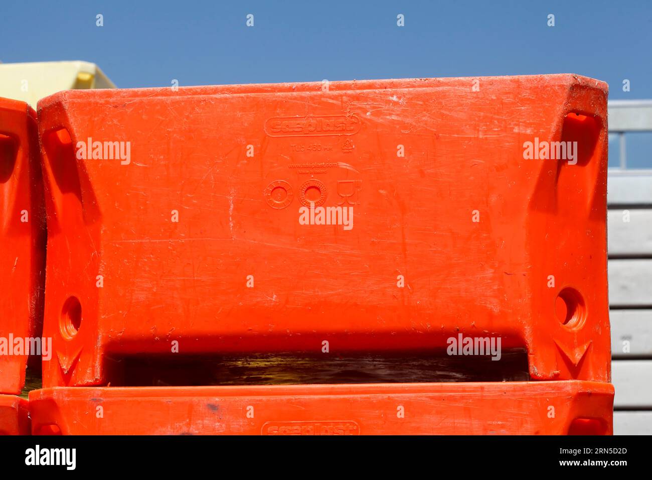 Stacked fish boxes, plastic crates, fishing port, Bremerhaven, Bremen ...