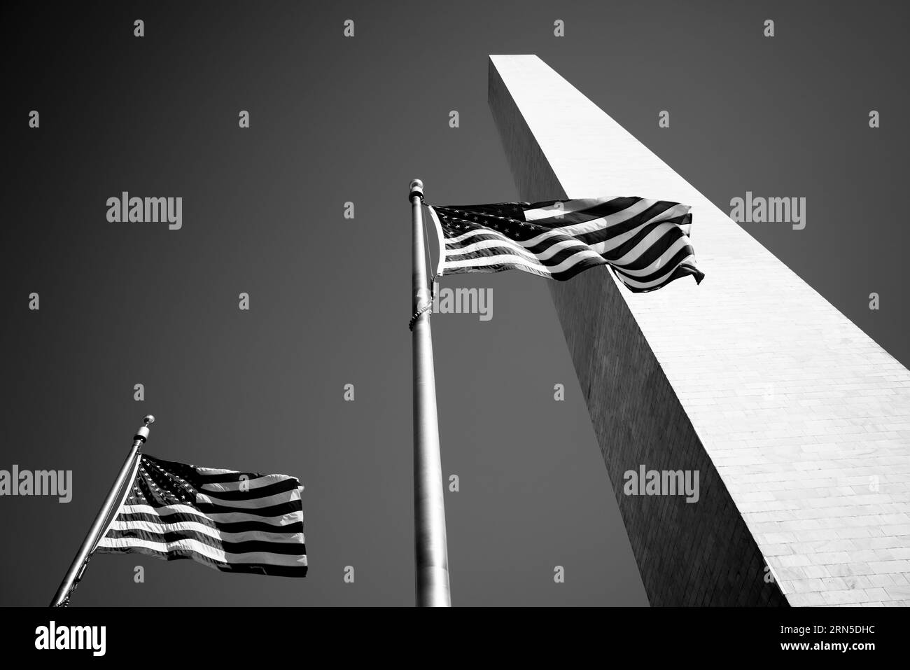 Washington Monument with flags, Washington, D.C. Black and white ...