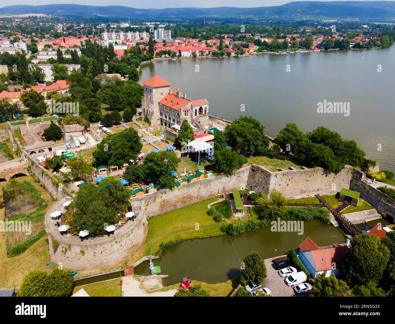 Aerial view, castle, Tata, Totis, Lake Oereg, Komarom-Esztergom ...