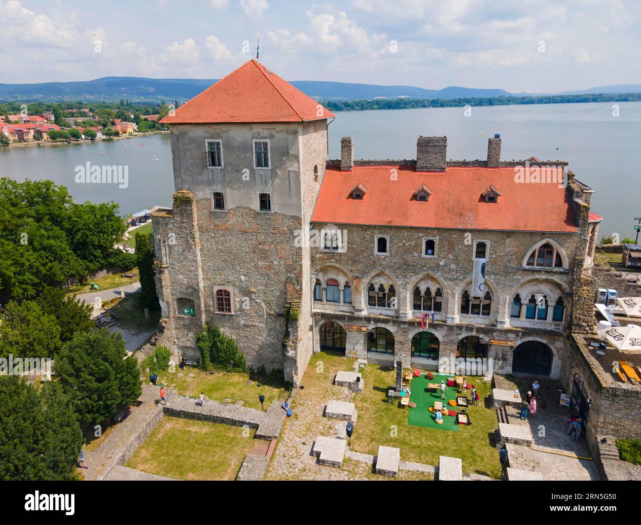 Aerial view, castle, Tata, Totis, Lake Oereg, Komarom-Esztergom ...