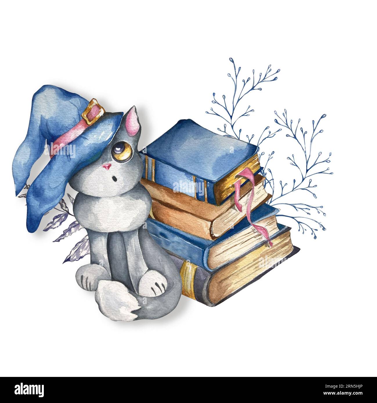 Watercolor hand painted books illustration. Wizard concept. Halloween ...