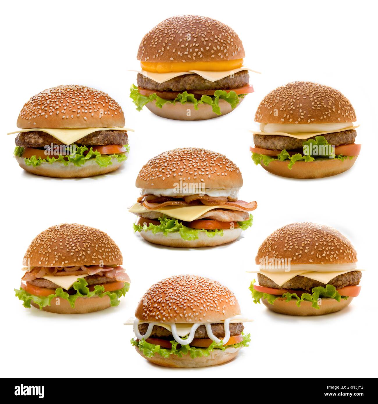 several Hamburgers with different combinations, isolated on a white ...