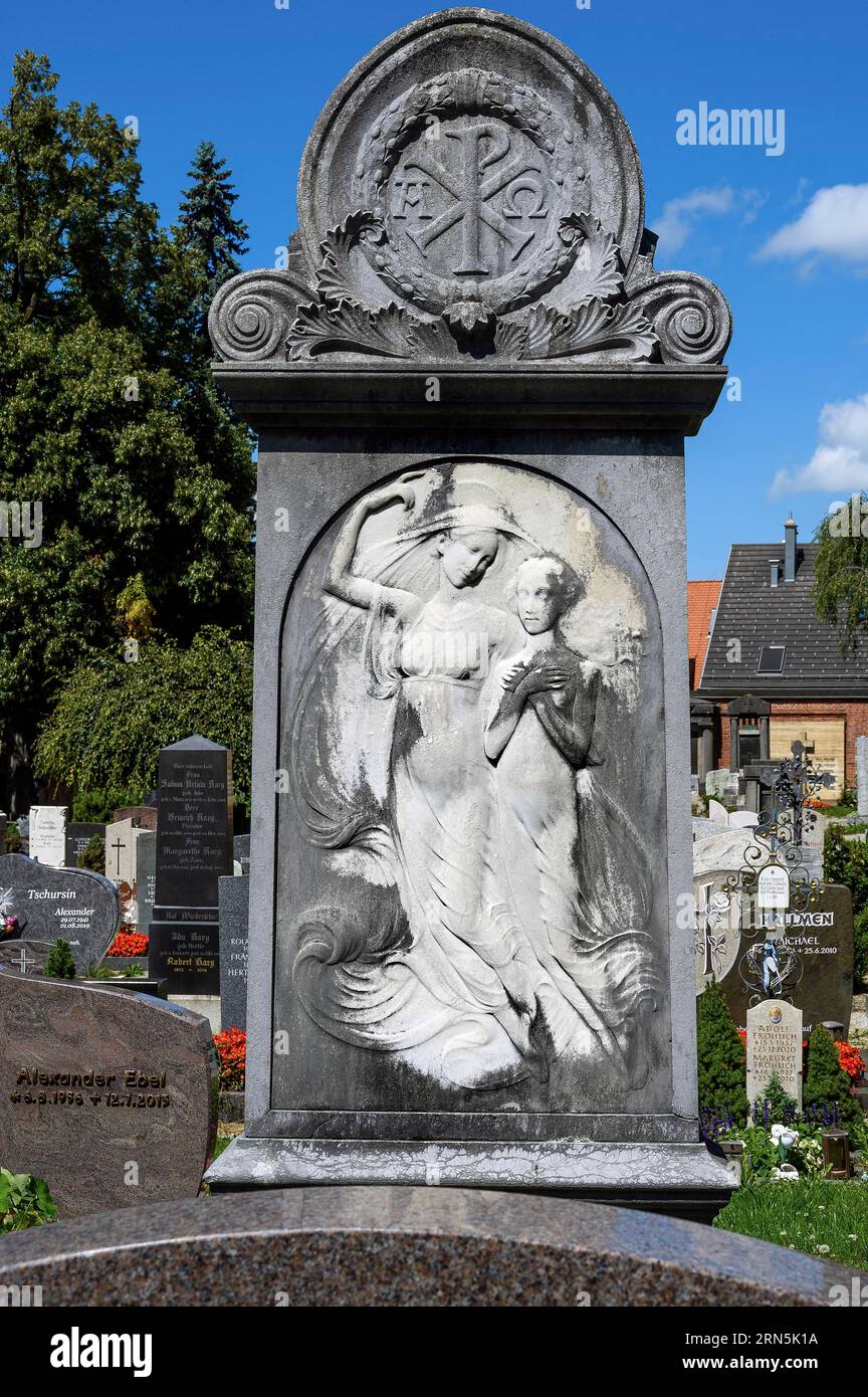 Gravestone with half relief of two female figures, Protestant cemetery ...