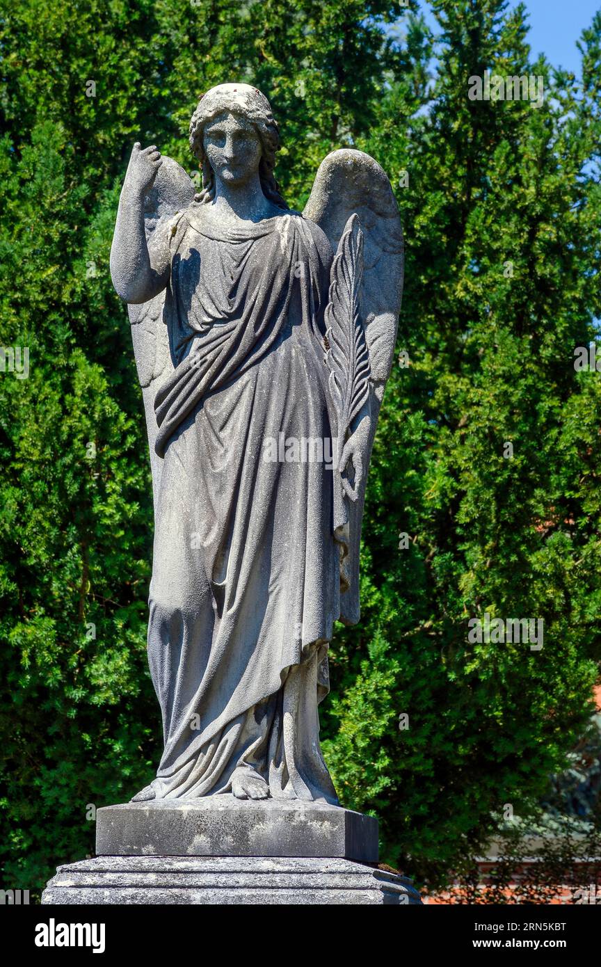 Gravestone, Angel with palm branch, Allgaeu, Bavaria, Germany Stock ...