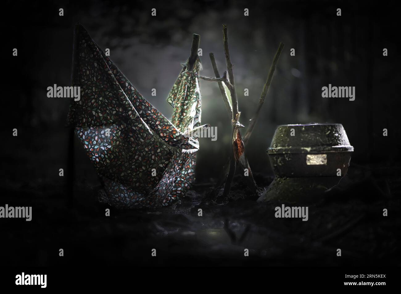 Scrap metal and human objects in the forest turned into toys, very dark ...