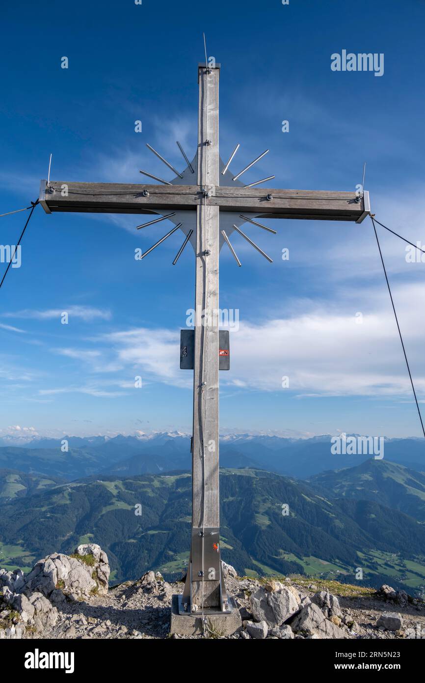 Summit cross of the Scheffauer, Kaisergebirge, Wilder Kaiser ...