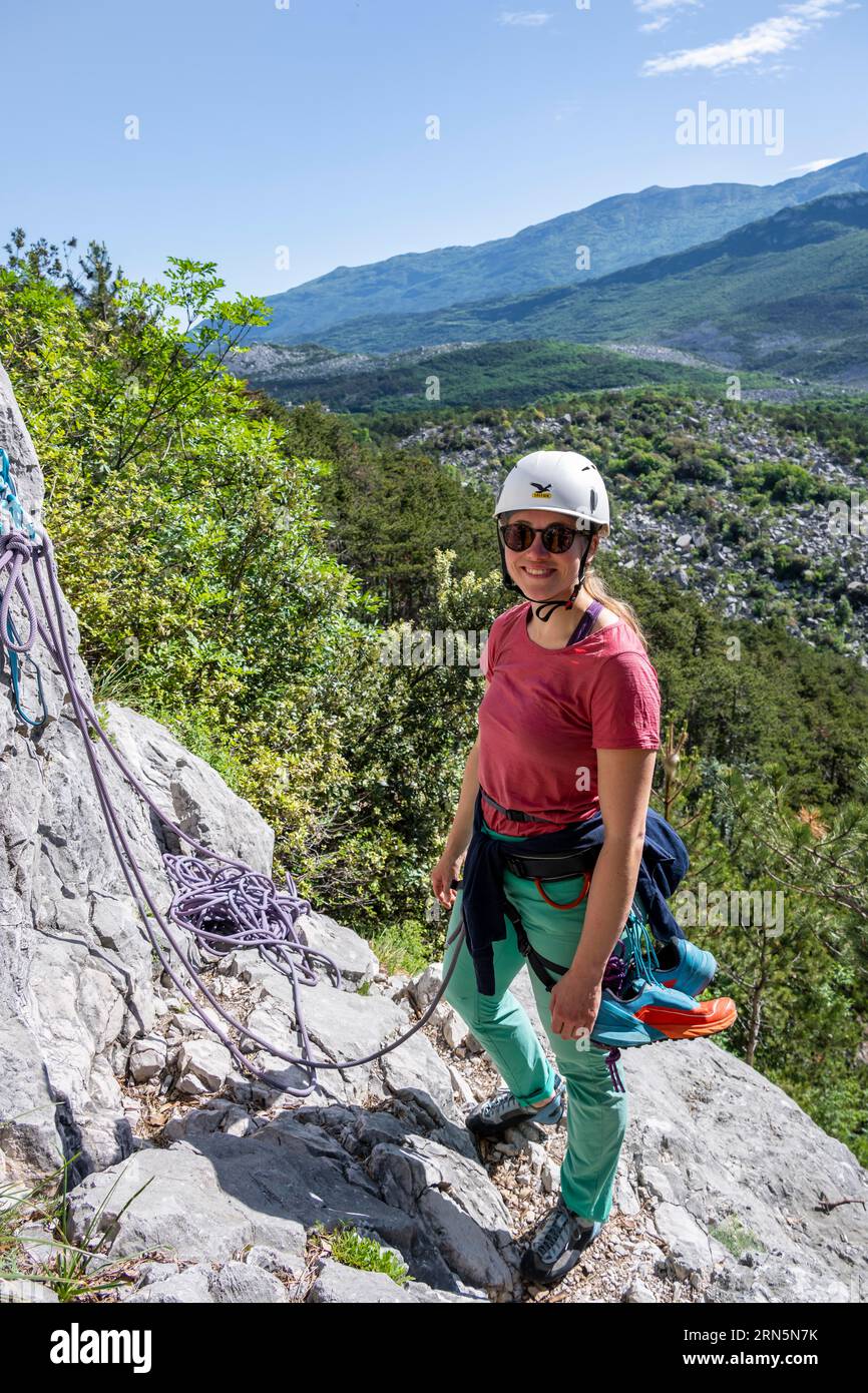 Climber on the rope, multi-pitch climbing, Via la Bellezza della Venere ...