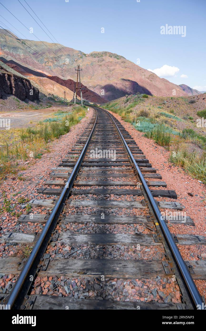 Train line, railway tracks, Chuy Province, Kyrgyzstan Stock Photo - Alamy