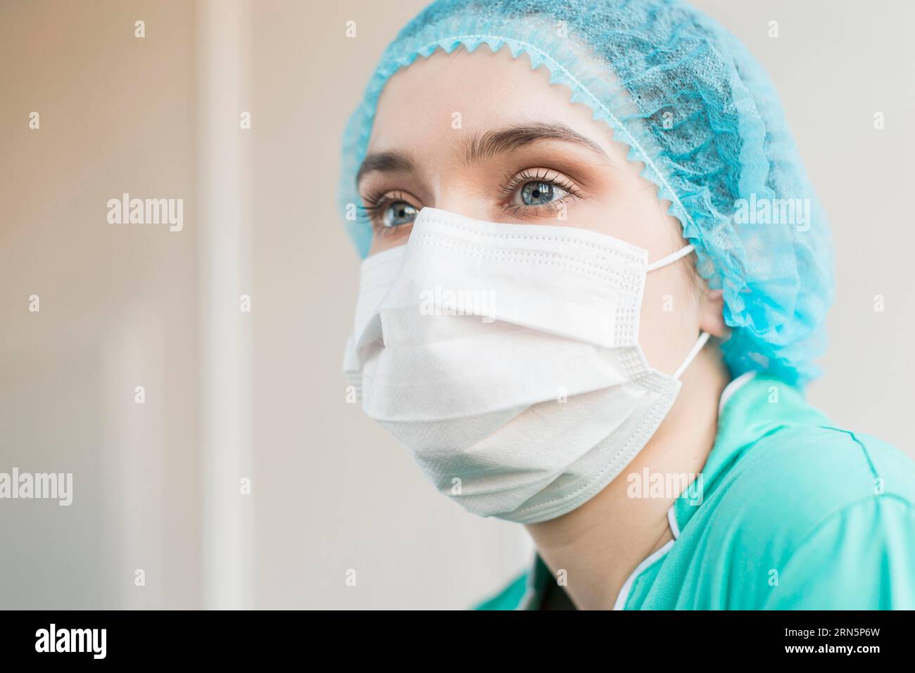 Low angle nurse with mask hospital Stock Photo - Alamy