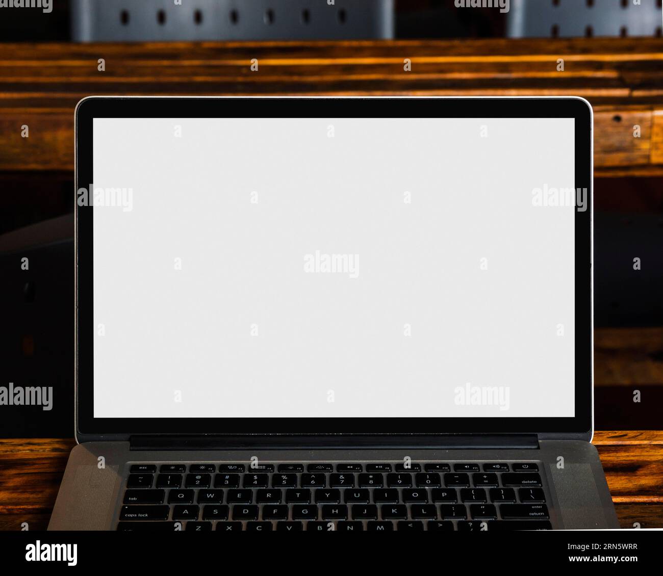 Close up modern laptop with white blank screen Stock Photo - Alamy