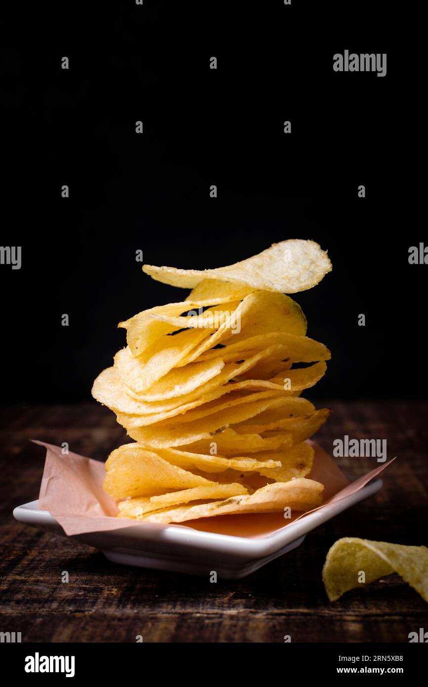 Front view stack potato chips Stock Photo - Alamy