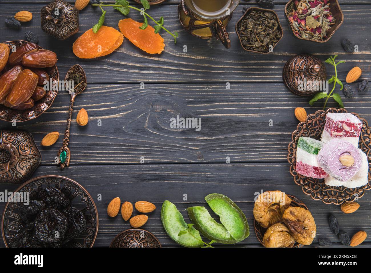 Frame made different dried fruits turkish delight Stock Photo - Alamy