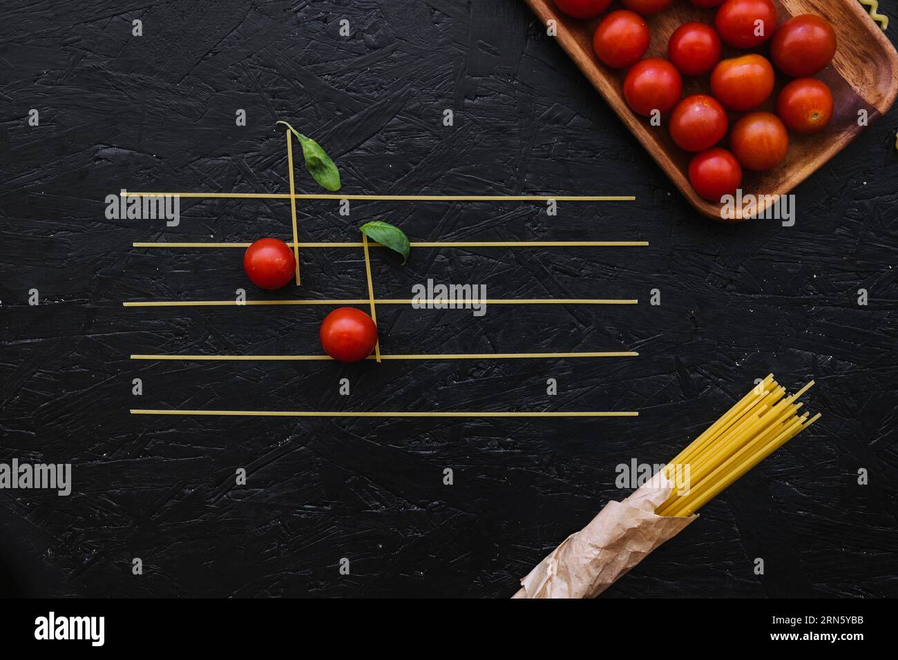 Notes from pasta tomatoes Stock Photo - Alamy