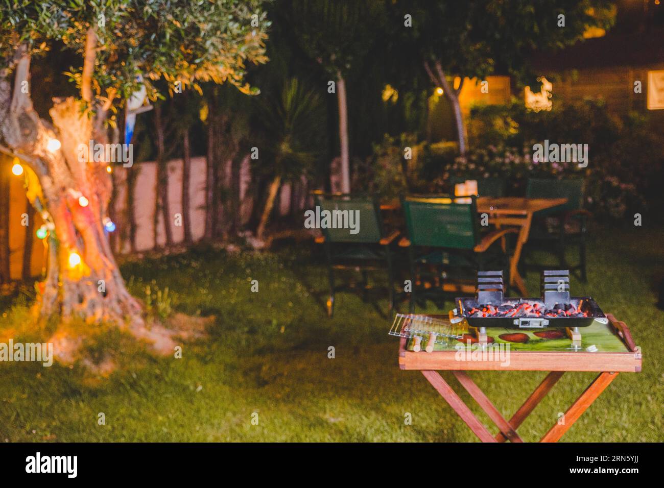 Summer barbecue night Stock Photo - Alamy