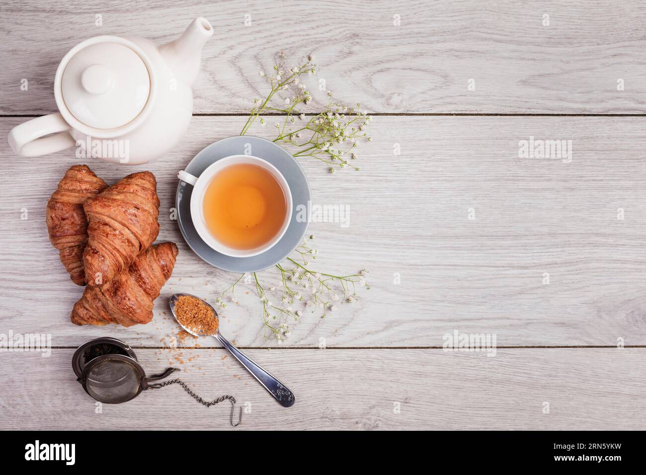 Tea croissants copy space Stock Photo - Alamy
