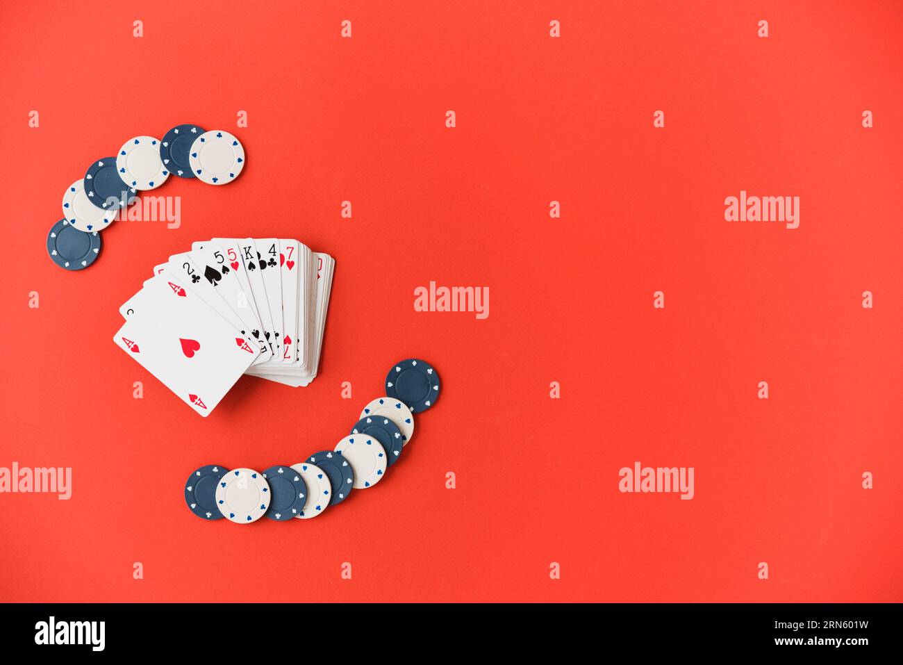 Top view playing cards with poker chips Stock Photo - Alamy