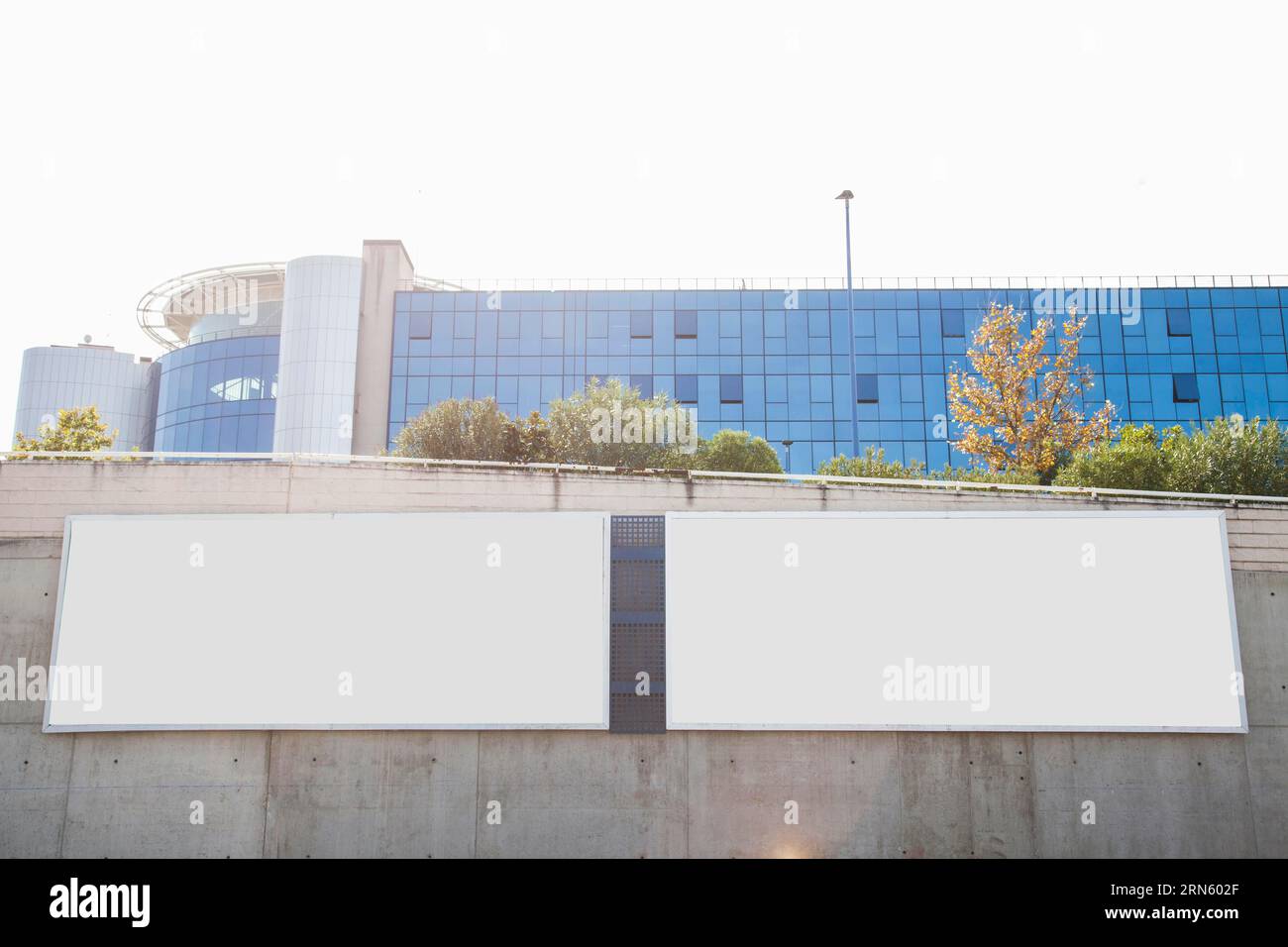 White blank billboards concrete wall front corporate building Stock ...