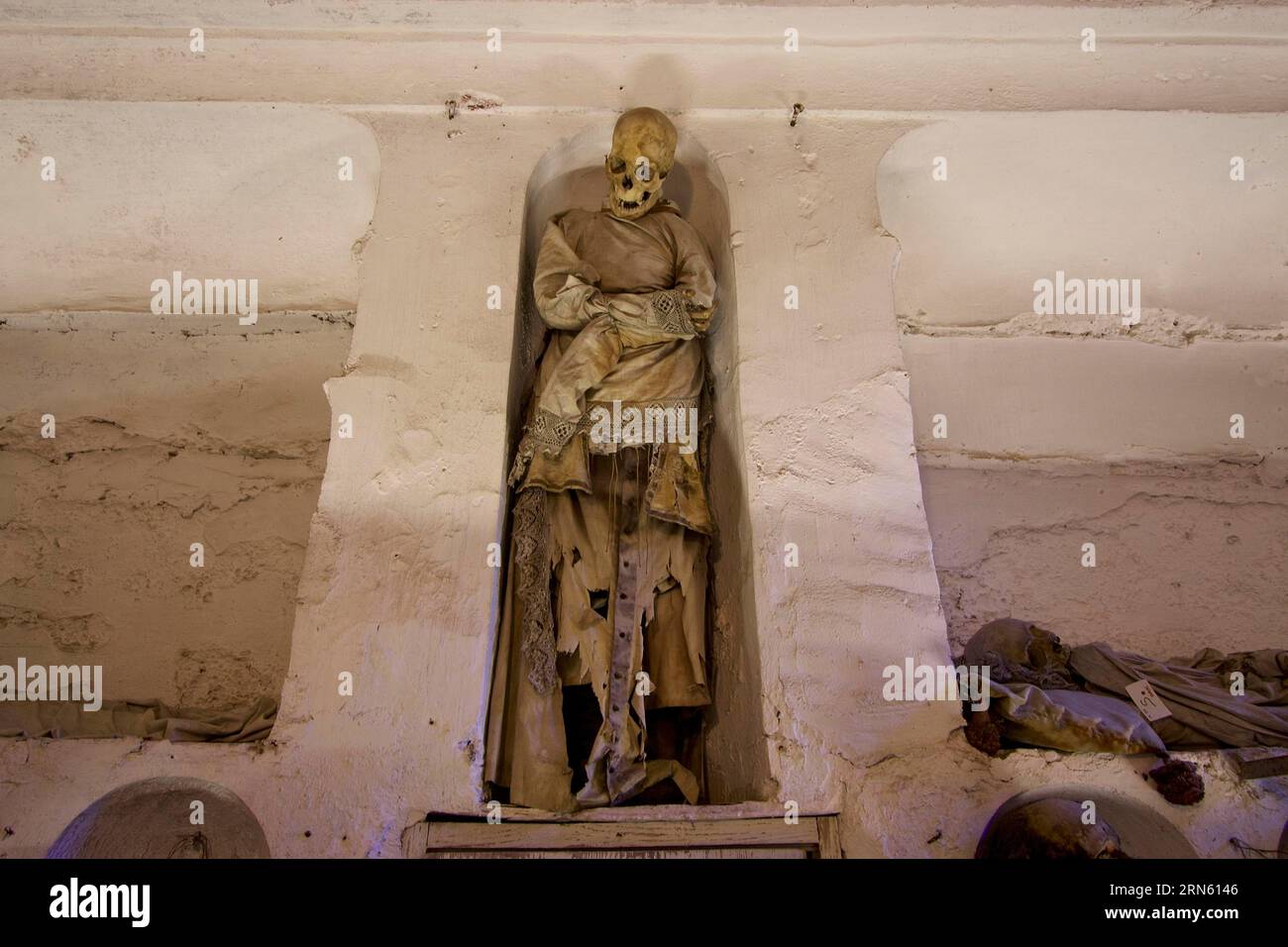 Standing mummy of a tall woman, noble dress, Catacombe dei Cappuccini ...
