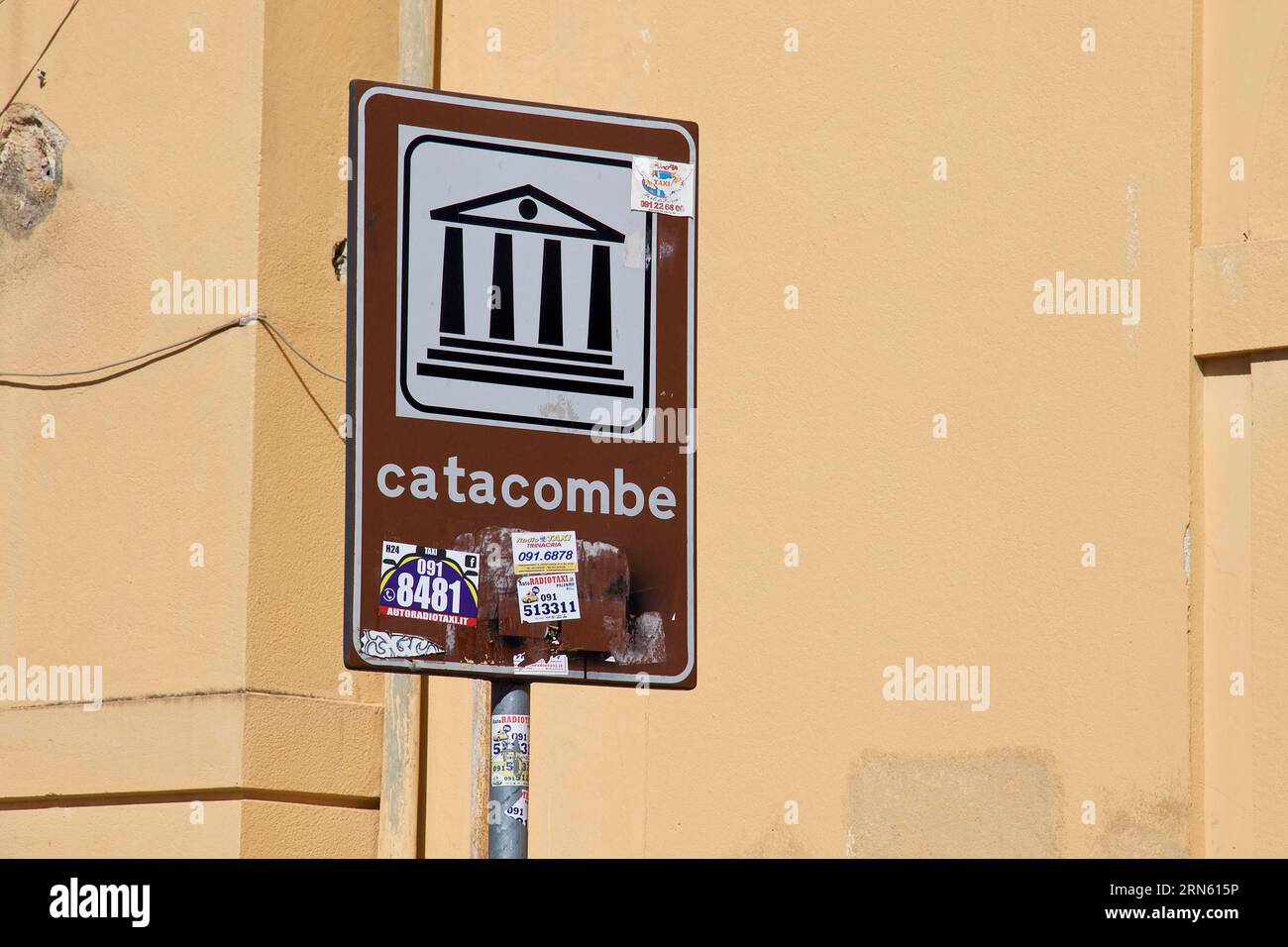 Street sign, signpost, Catacome, Catacombe dei Cappuccini, Capuchin ...