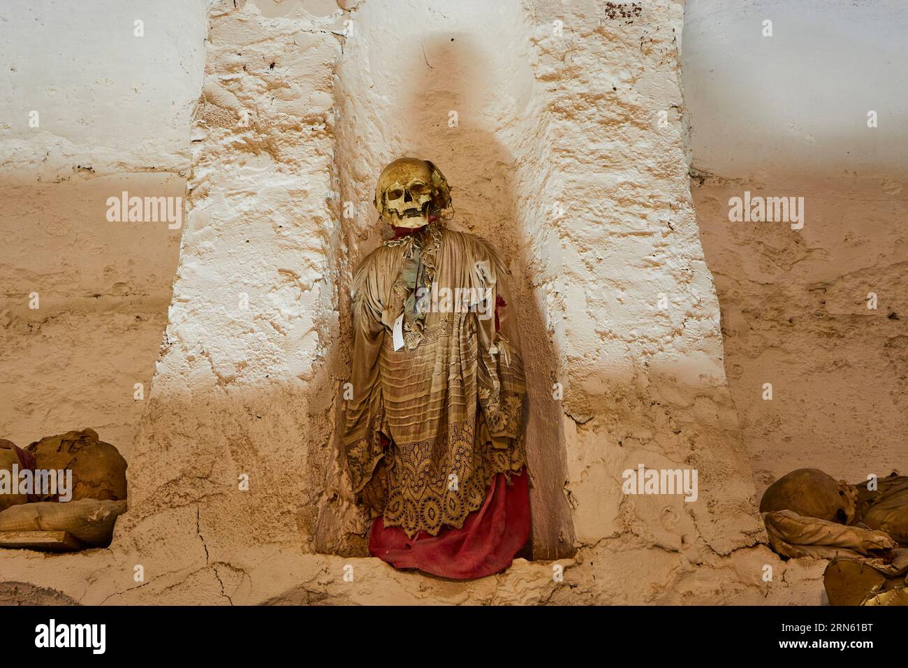 Mummy of a woman, nobly dressed, standing, Catacombe dei Cappuccini ...