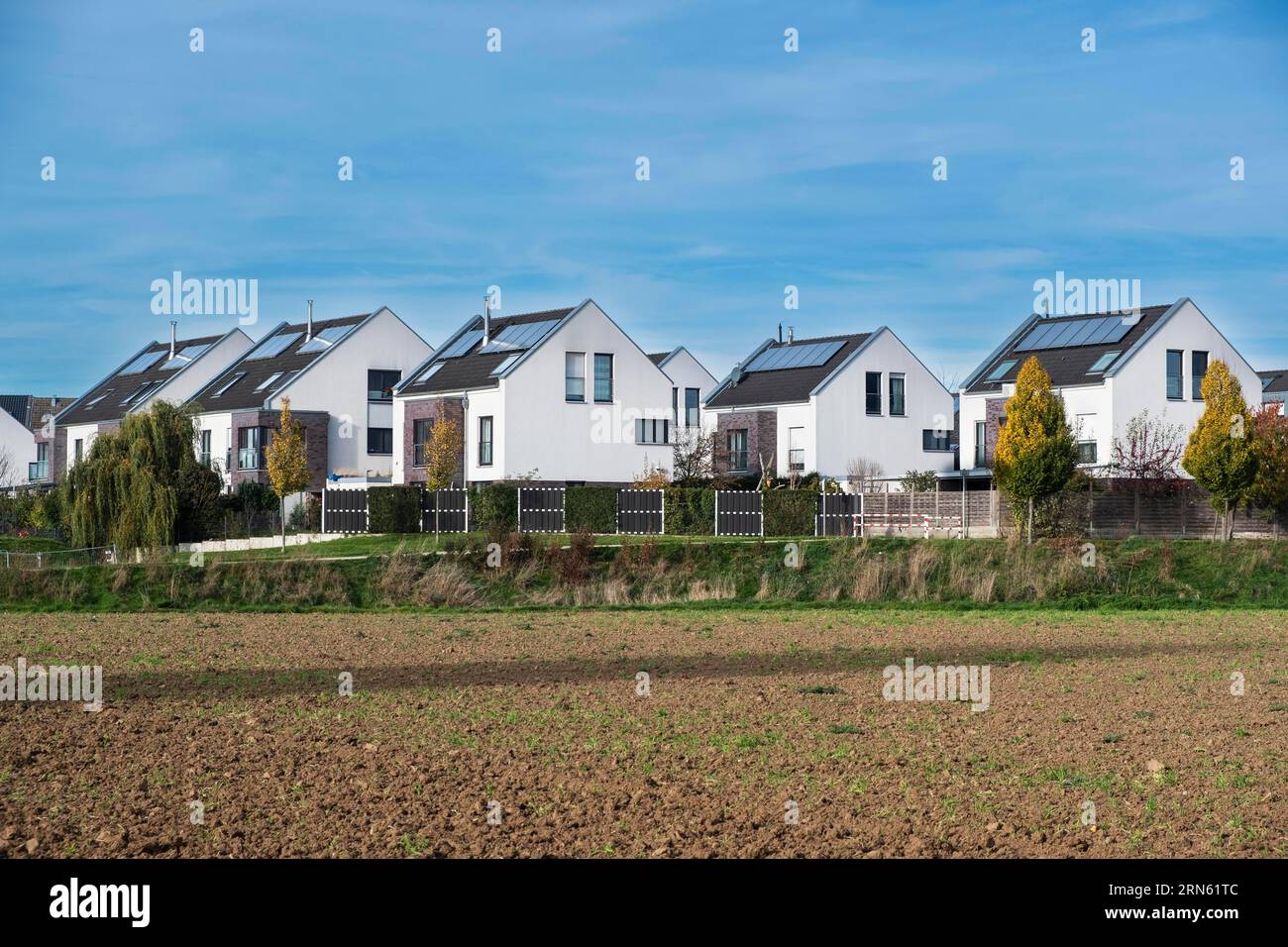 Solar panels on the houses of a new housing development in Duesseldorf ...
