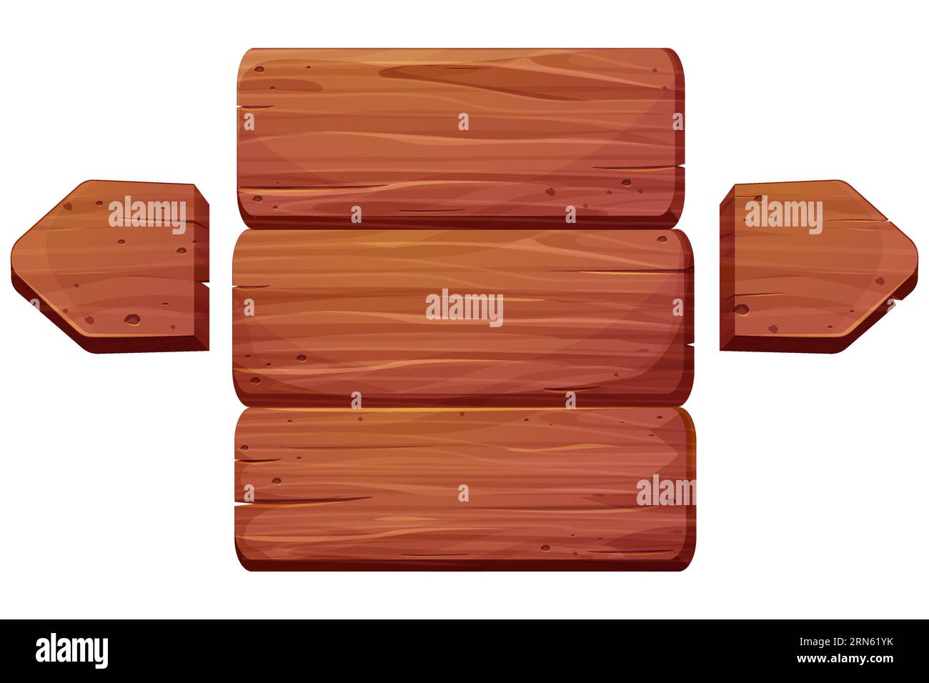 Wooden plank, frame game ui asset textured piece of board, button in ...