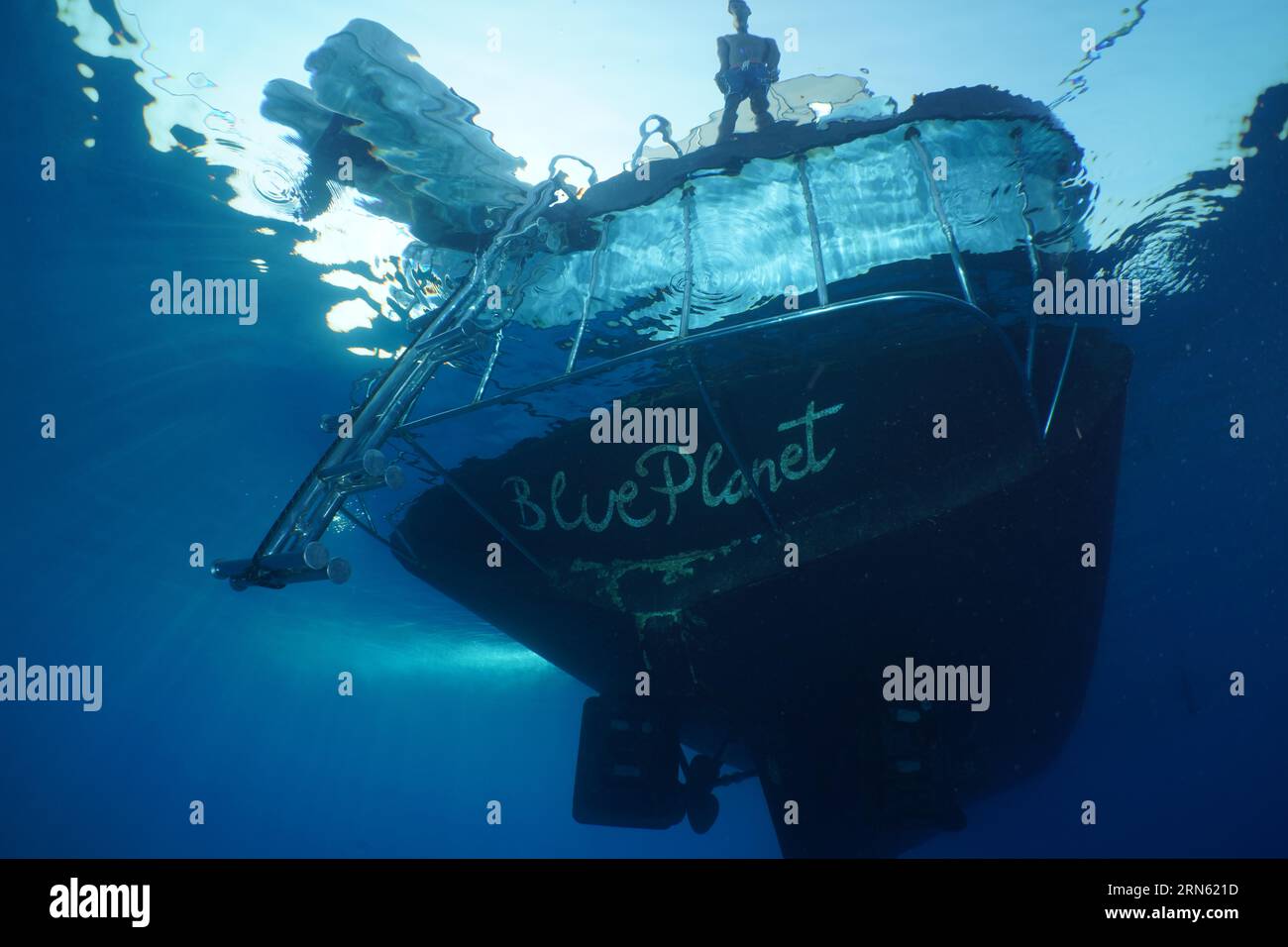 Safari boat, dive boat, livaboard Blue Planet from below, ladder, exit ...
