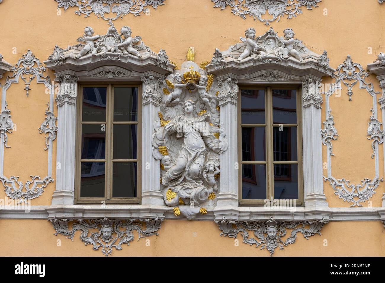 Facade view of the Falkenhaus with stucco facade in rococo style in the ...