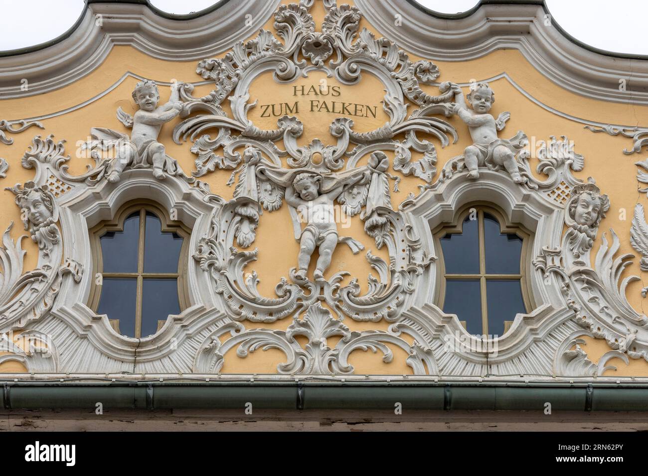 Facade view of the Falkenhaus with stucco facade in rococo style in the ...