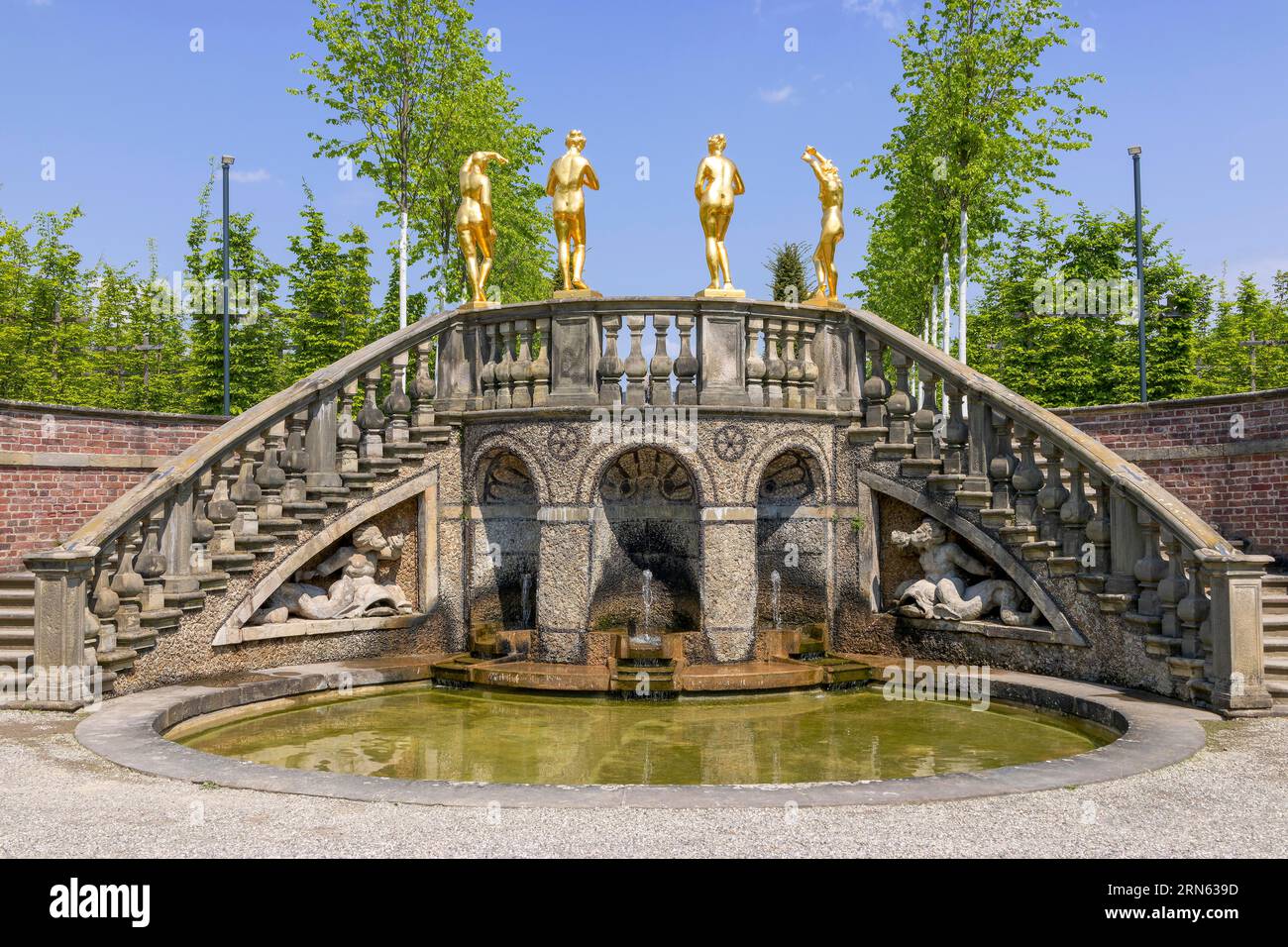 Small water features with gilded figures, sculptures, in Herrenhaeuser ...