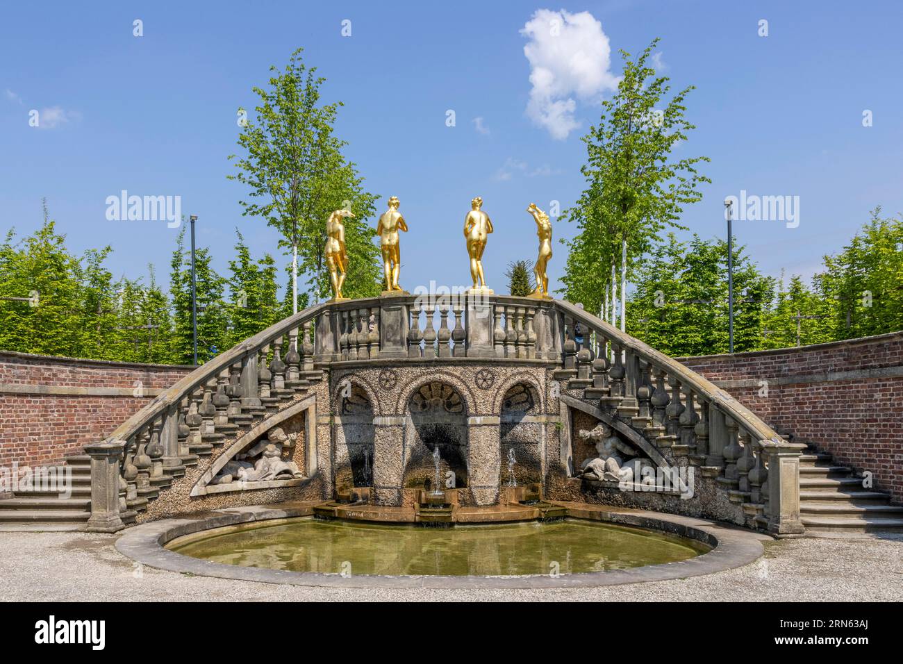 Small water features with gilded figures, sculptures, in Herrenhaeuser ...