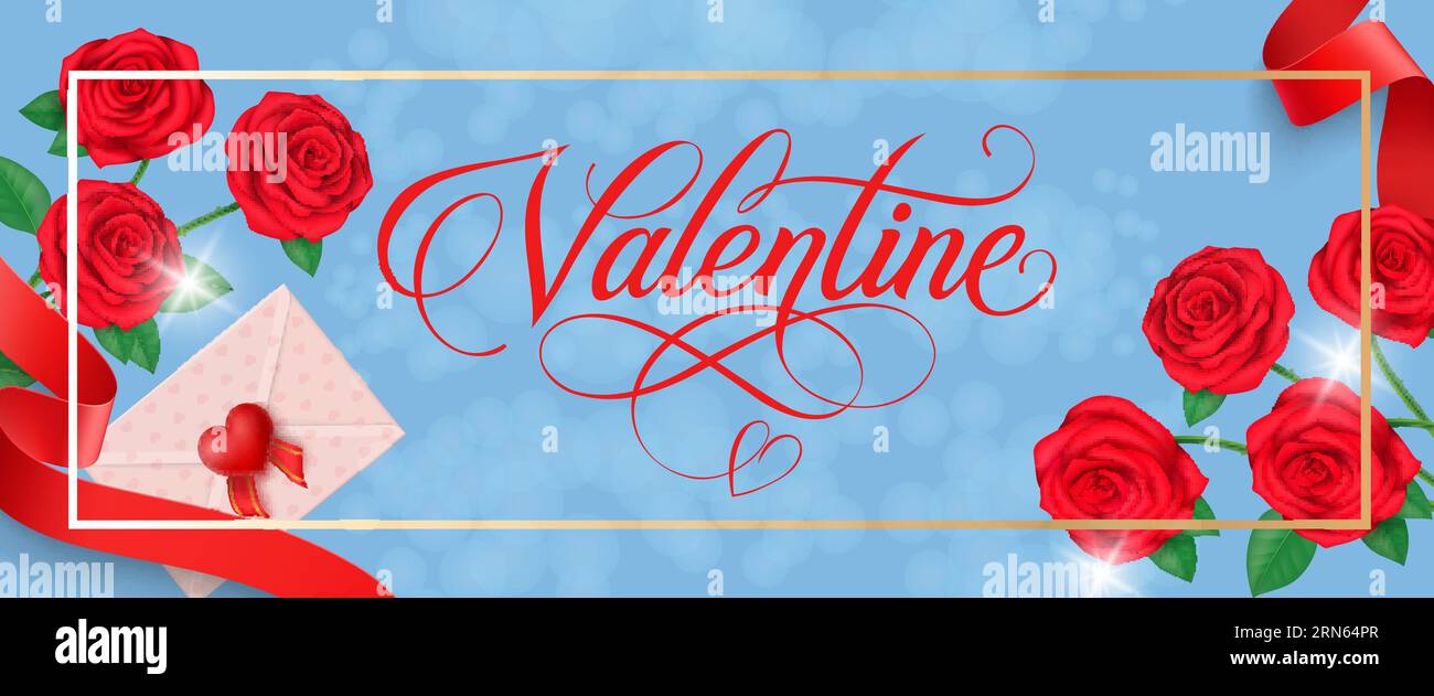 Valentine Lettering in Frame with Roses Stock Vector Image & Art - Alamy