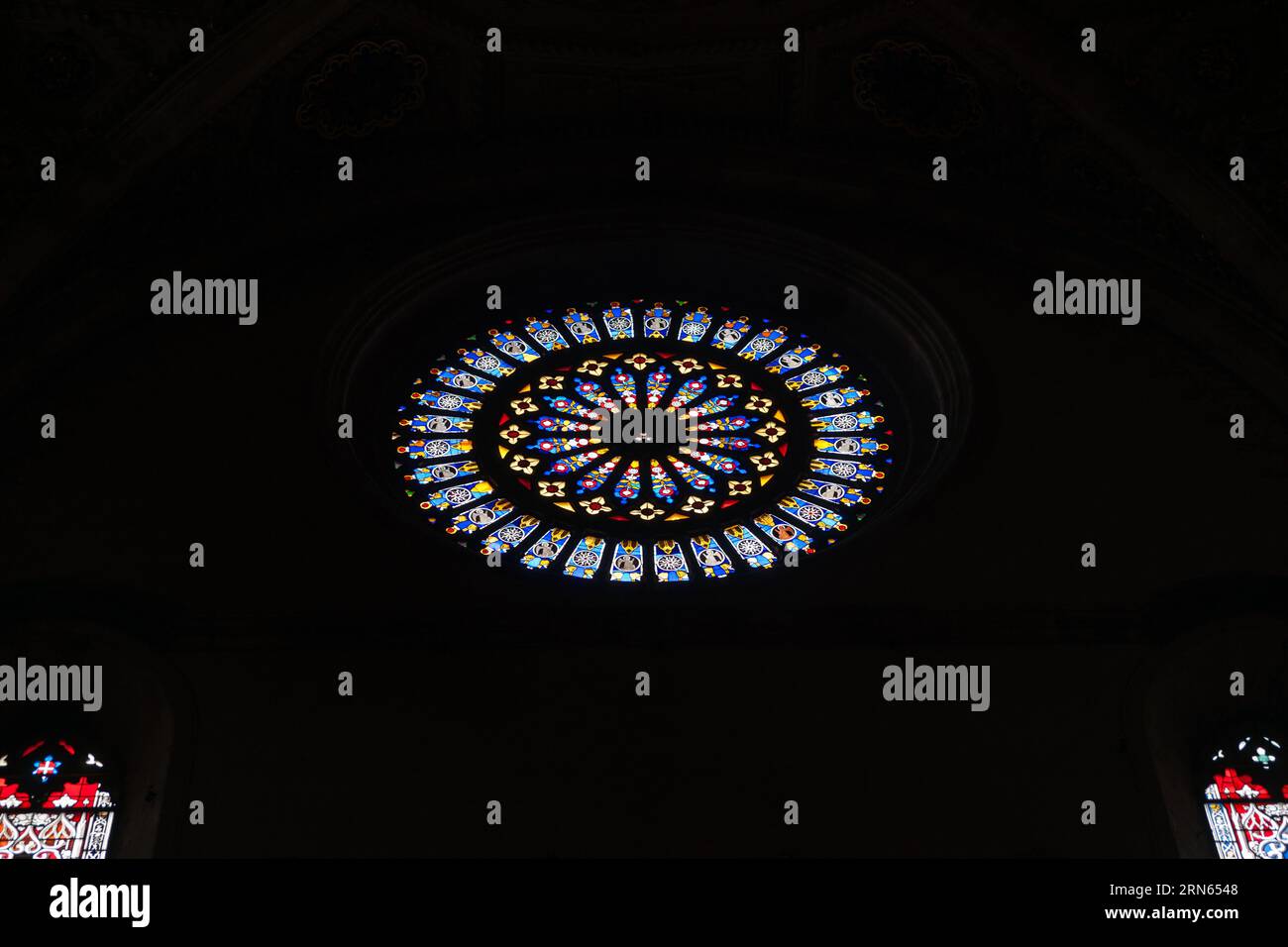 Stained glass rose window on black background Stock Photo - Alamy