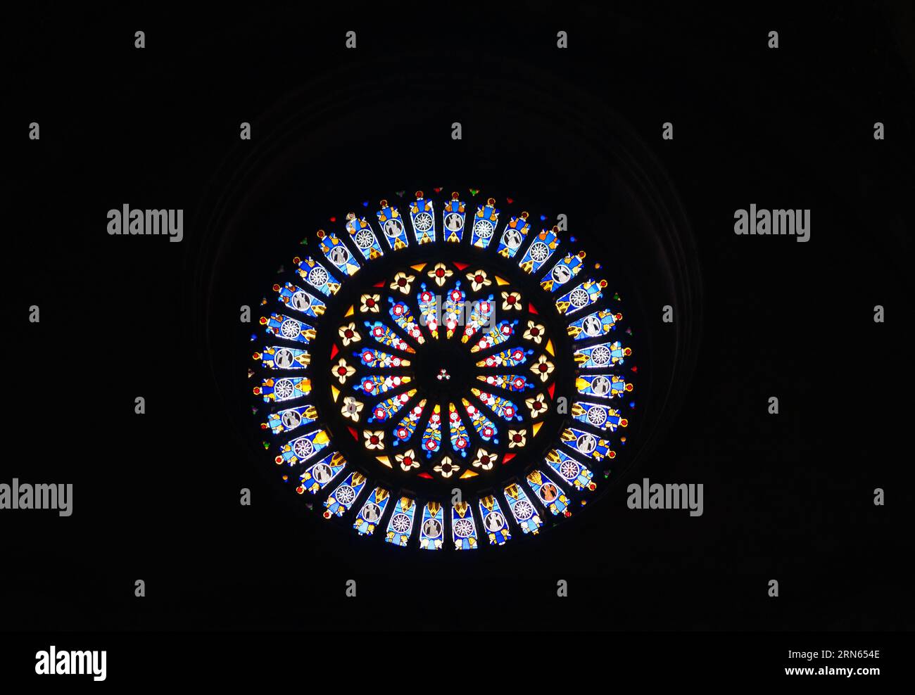 Religious rose window isolated on black background, Lake Como, city ...