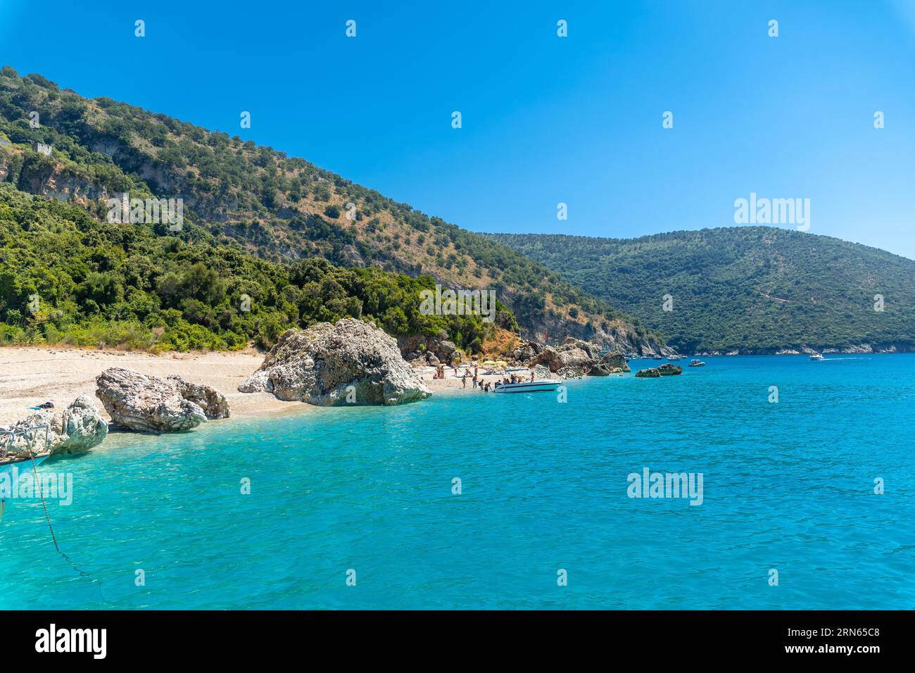Paradise beach of Kroreza or Krorez from the boat on the Albanian ...