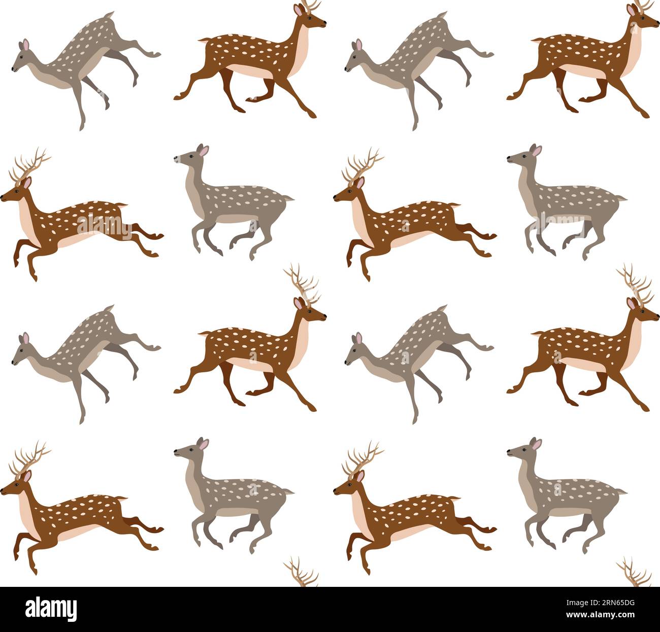 Vector seamless pattern of flat hand drawn deer isolated on white ...
